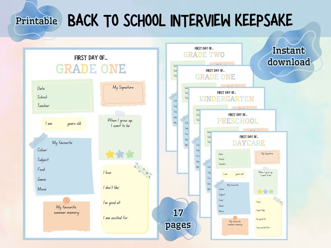 First Day of School Interview Printable,first Day of School ...