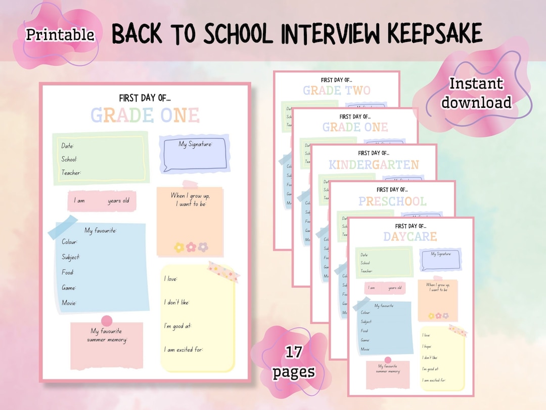 First Day of School Interview Printable,first Day of School ...