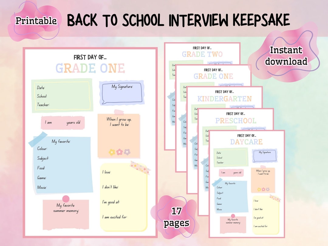 First Day of School USA Interview Printable, First Day of School ...