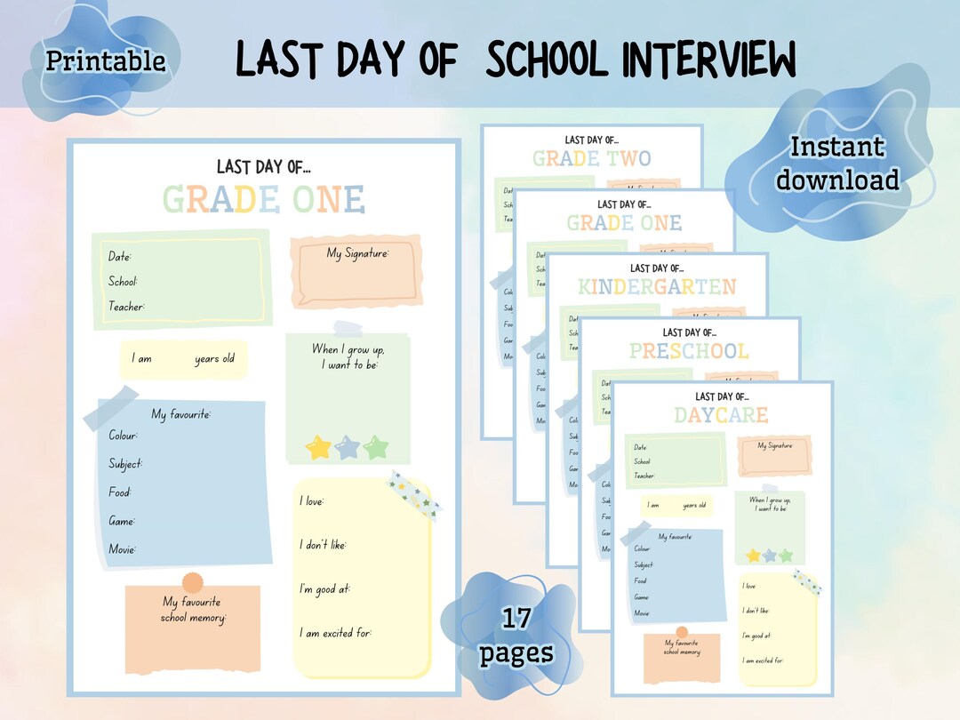 Last Day of School Interview Printable,last Day of School Questionnaire ...