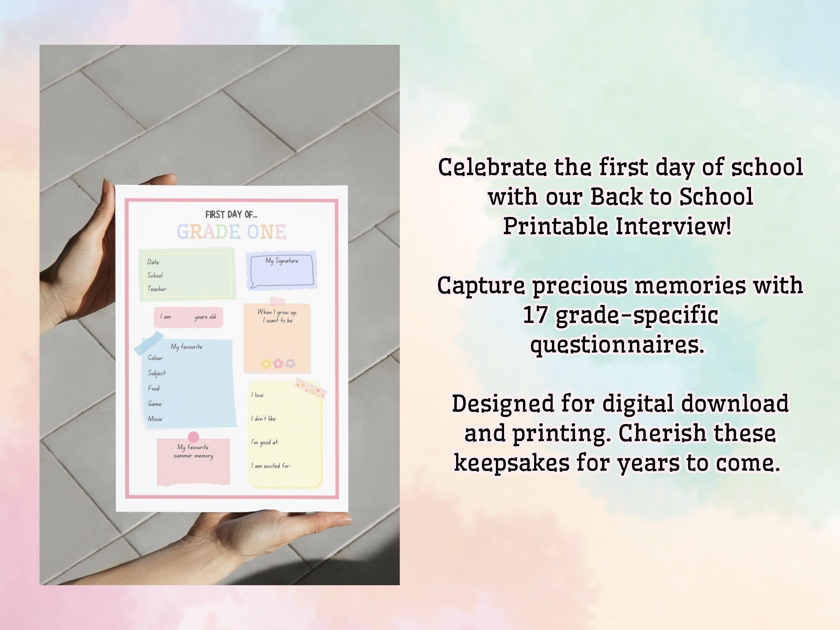 First Day of School Interview Printable,first Day of School ...