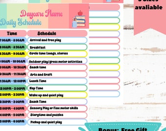Editable and Printable Daily Daycare Schedule, Childcare Center ...