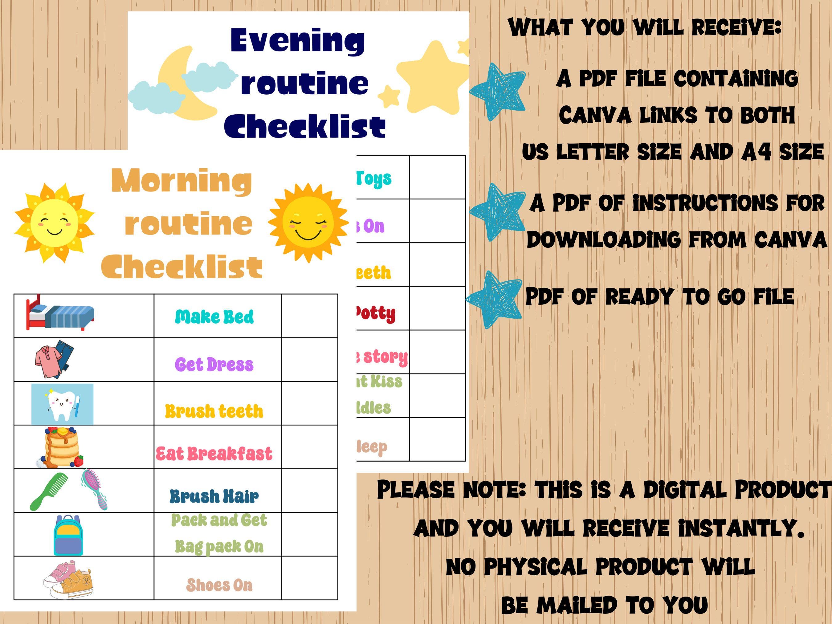 Editable Morning and Evening Routine Checklist, Chore Chart, Daily ...