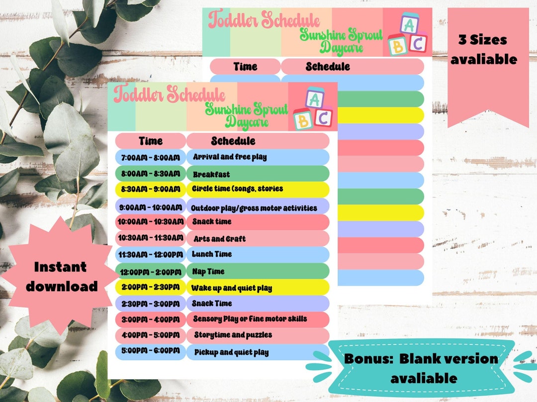 Editable Daycare Daily Schedule for Toddlerschildcare Daily Routine ...