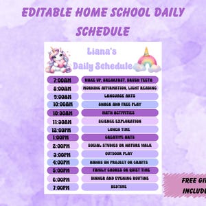 Homeschool Daily Schedule, Purple Girl, Unicorn Theme, Kids Daily ...