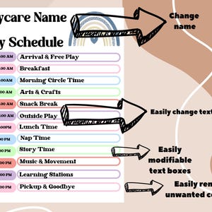 Editable and Printable Daily Daycare Schedule, Childcare Center ...