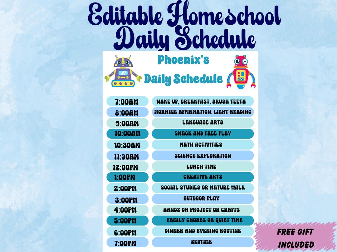 Homeschool Daily Schedule, Blue Boy, Robot Theme, Kids Daily Schedule ...