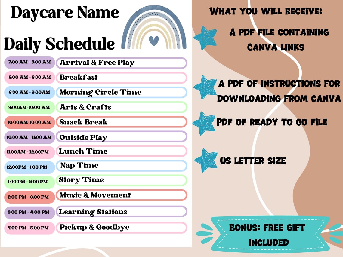 Editable and Printable Daily Daycare Schedule, Childcare Center ...
