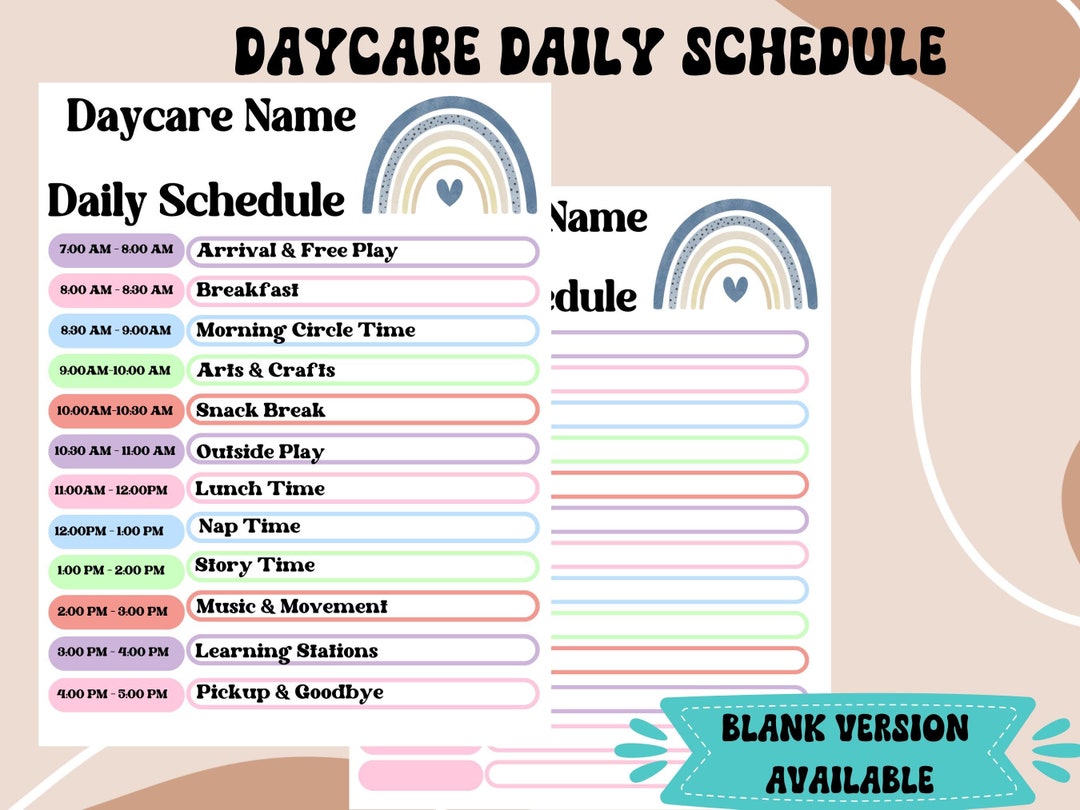 Editable and Printable Daily Daycare Schedule, Childcare Center ...