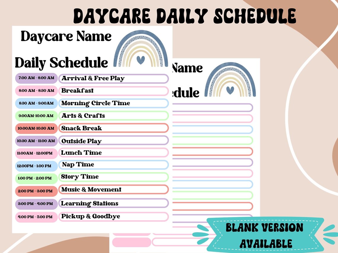 Editable and Printable Daily Daycare Schedule, Childcare Center ...