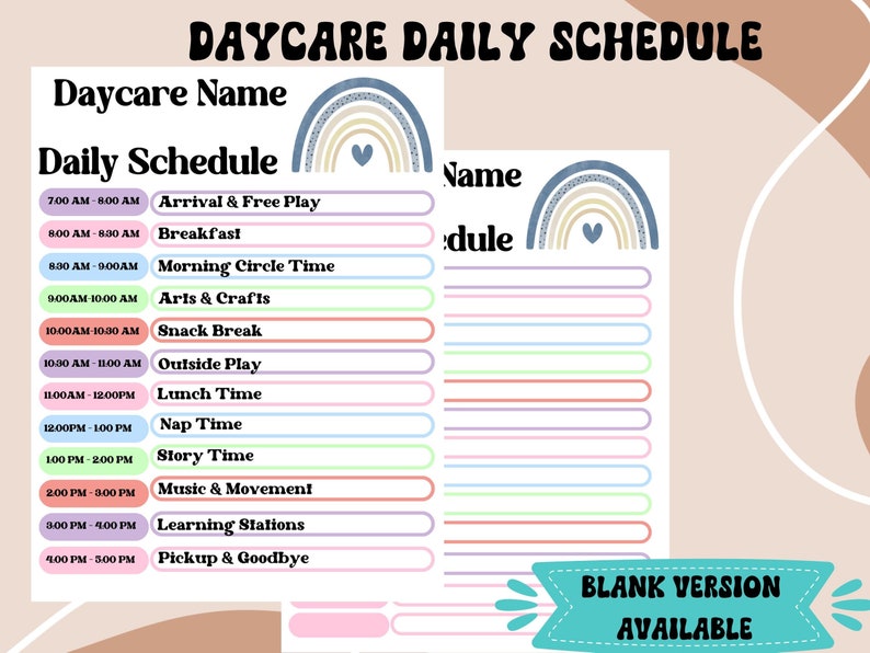 Editable and Printable Daily Daycare Schedule, Childcare Center ...