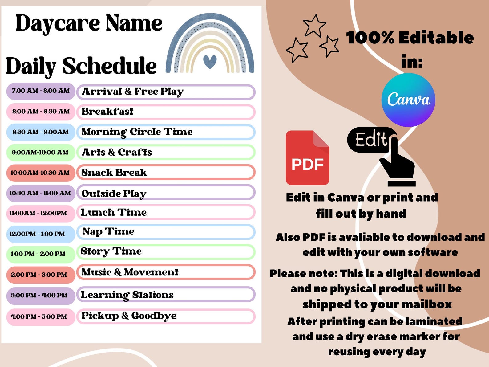 Editable and Printable Daily Daycare Schedule, Childcare Center ...