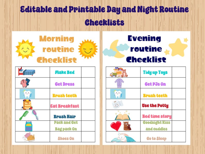 Editable Morning and Evening Routine Checklist, Chore Chart, Daily ...