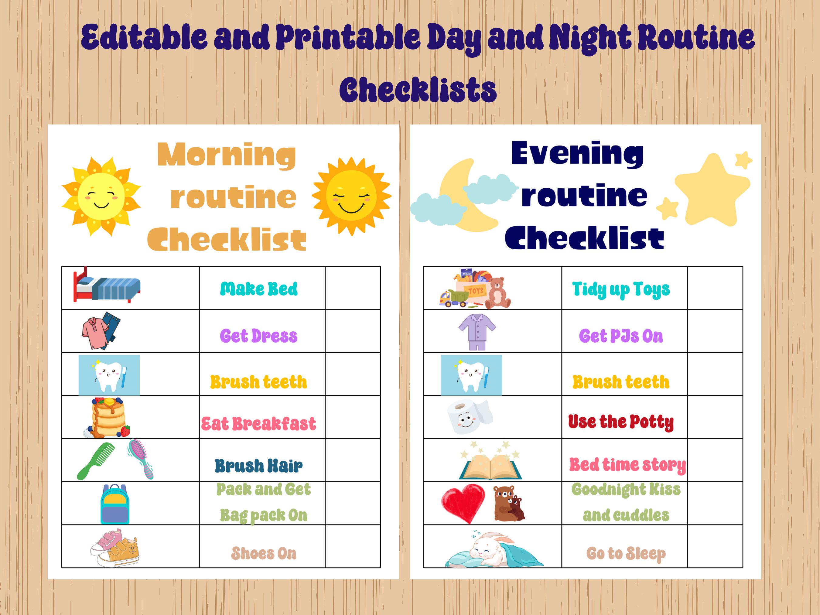Editable Morning and Evening Routine Checklist, Chore Chart, Daily ...
