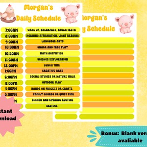 Homeschool Daily Schedule, Yellow Gender Neutral, Farm Animal Theme ...