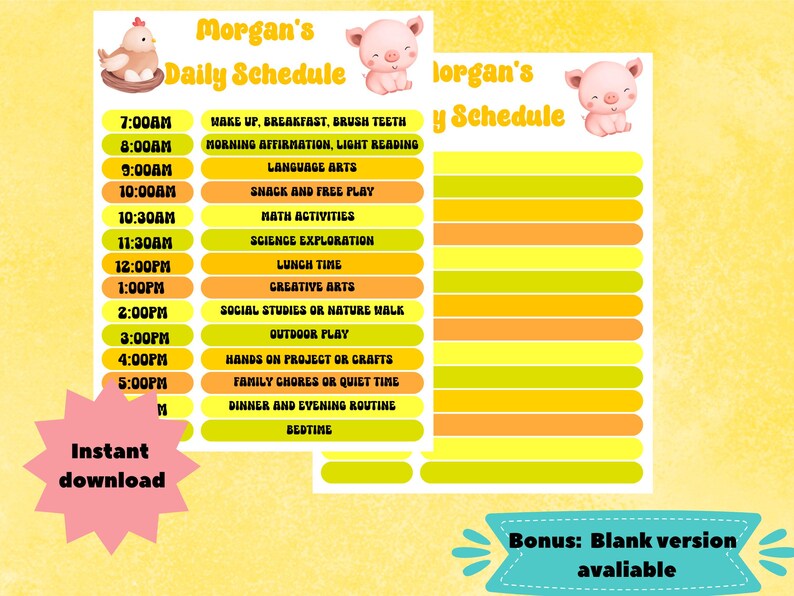 Homeschool Daily Schedule, Yellow Gender Neutral, Farm Animal Theme ...