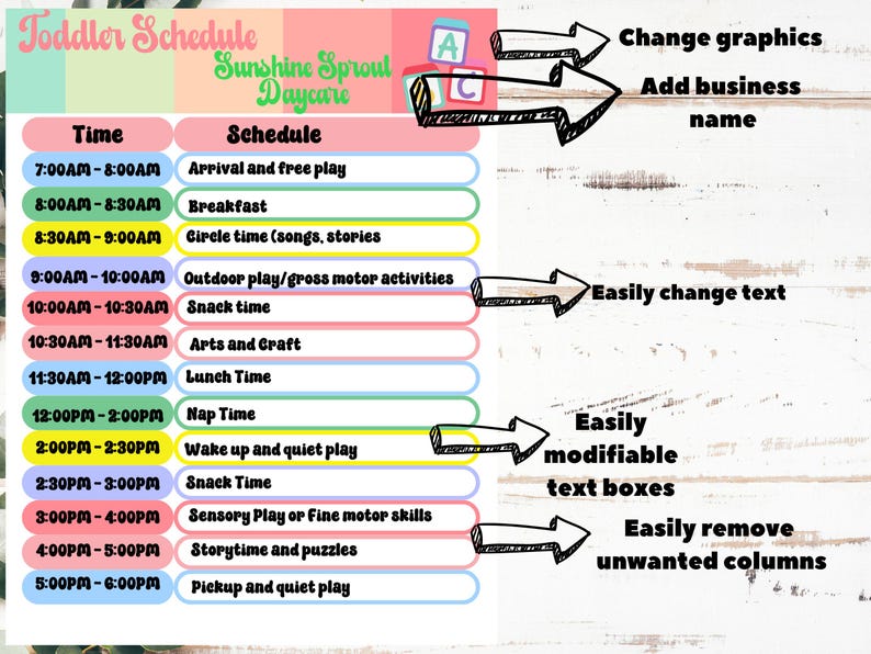 Editable Daycare Daily Schedule for Toddlers, Childcare Daily Routine ...