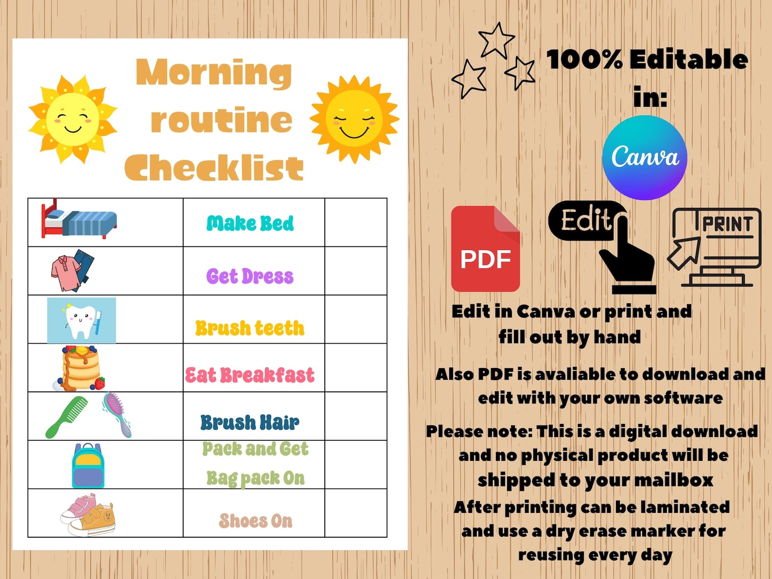 Editable Morning and Evening Routine Checklist, Chore Chart, Daily ...