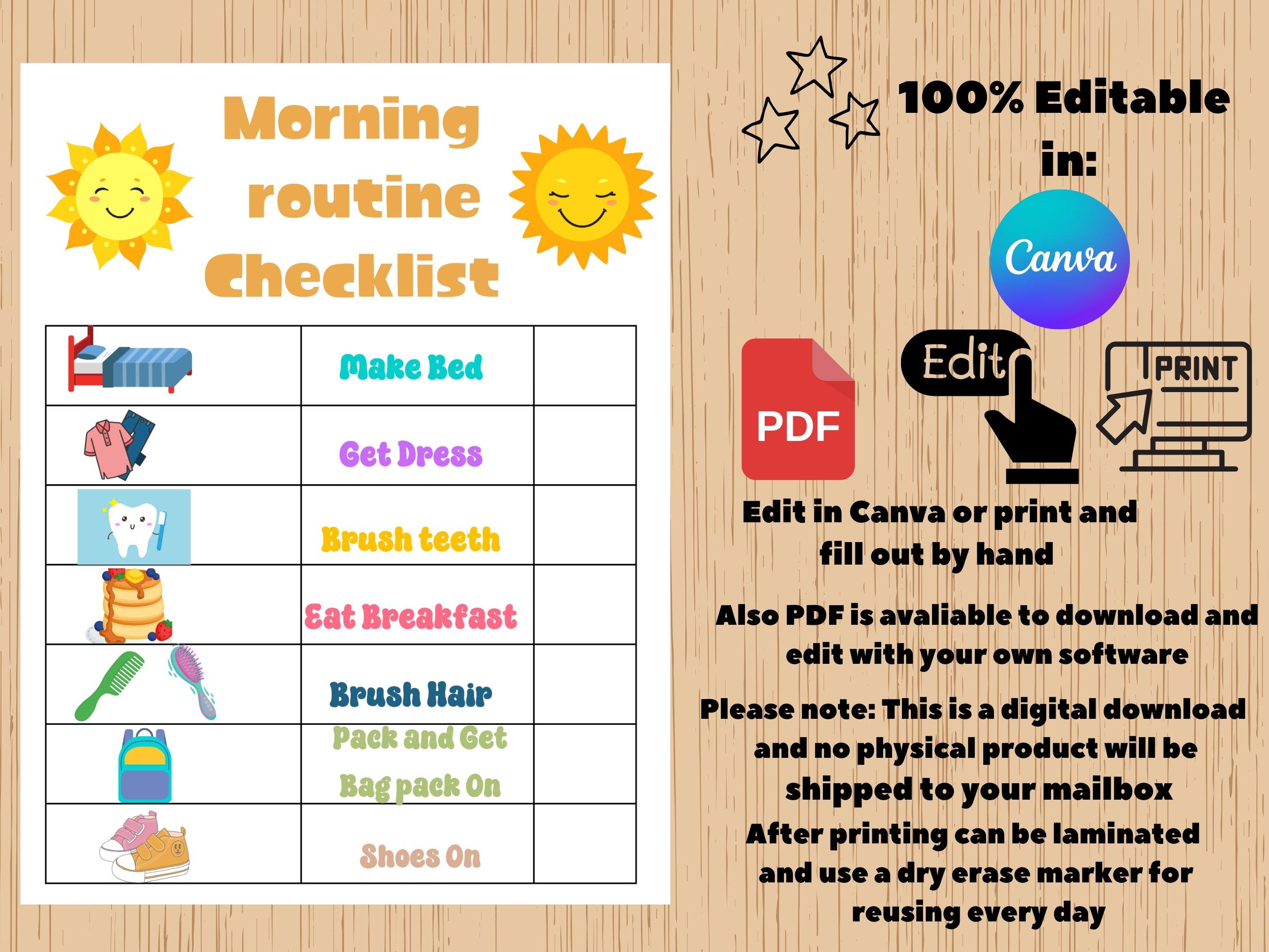 Editable Morning and Evening Routine Checklist, Chore Chart, Daily ...