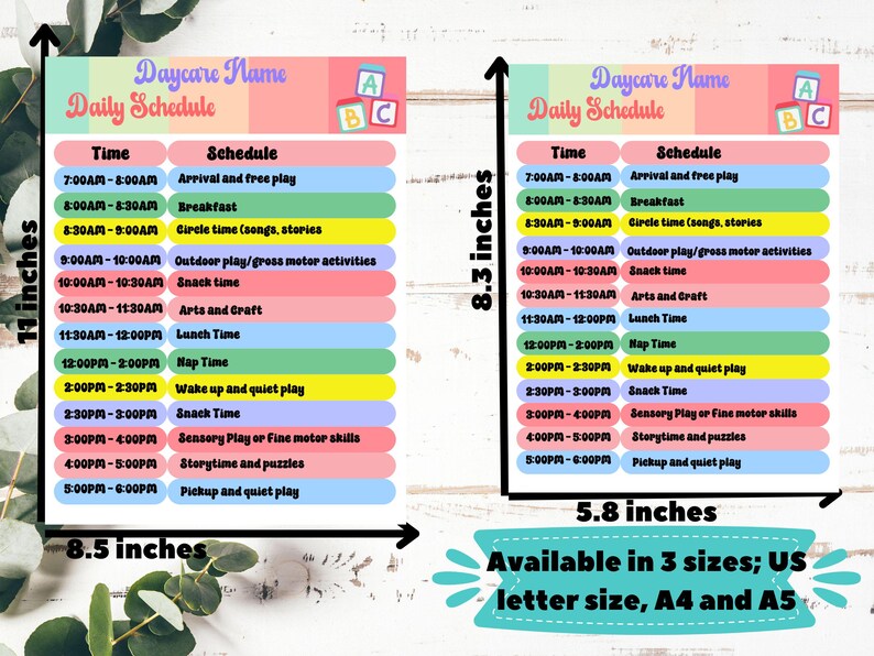 Editable and Printable Daily Daycare Schedule, Childcare Center ...