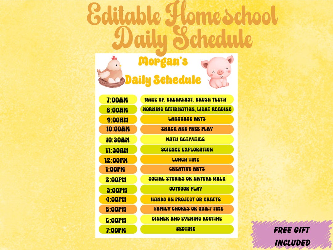 Homeschool Daily Schedule, Yellow Gender Neutral, Farm Animal Theme ...