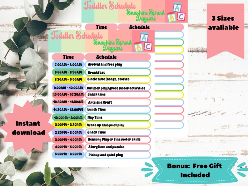 Editable Daycare Daily Schedule for Toddlers, Childcare Daily Routine ...
