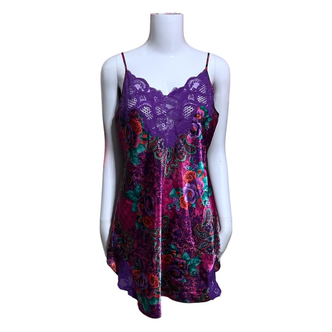 EVC Vintage Victorias Secret Gold Label Satin Floral Slip With Lace ...