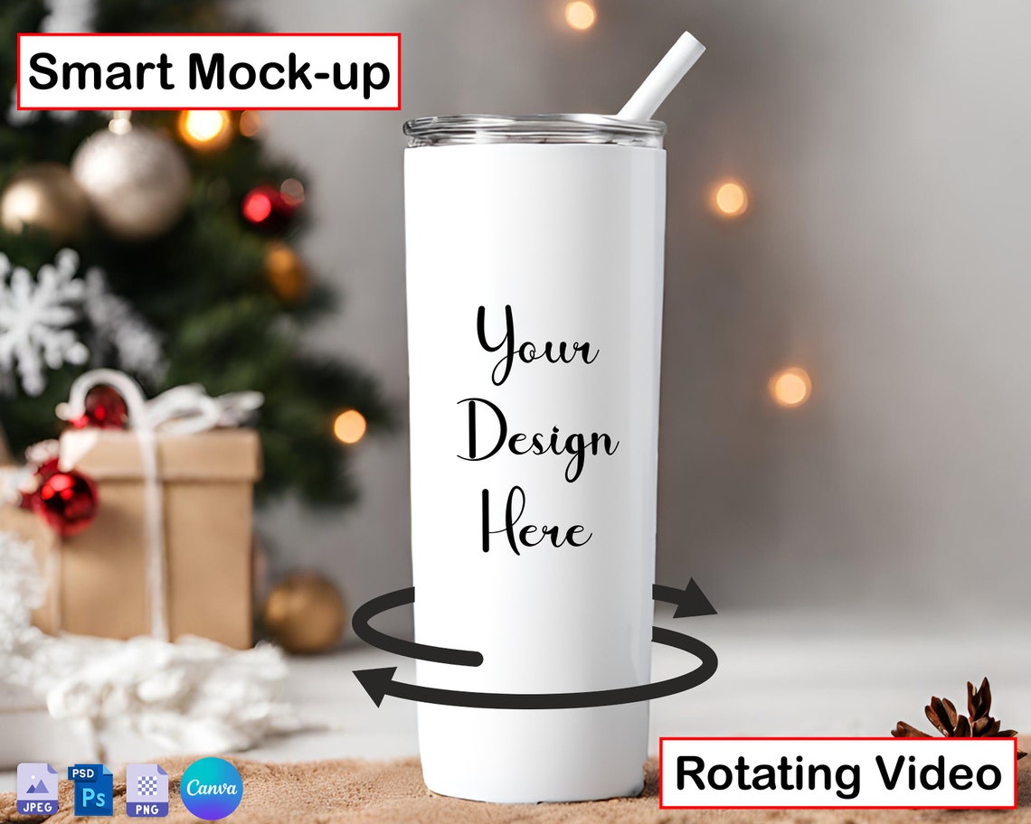 Animated Tumbler Canva Preset Mock up Template Edit in CANVA Rotating ...