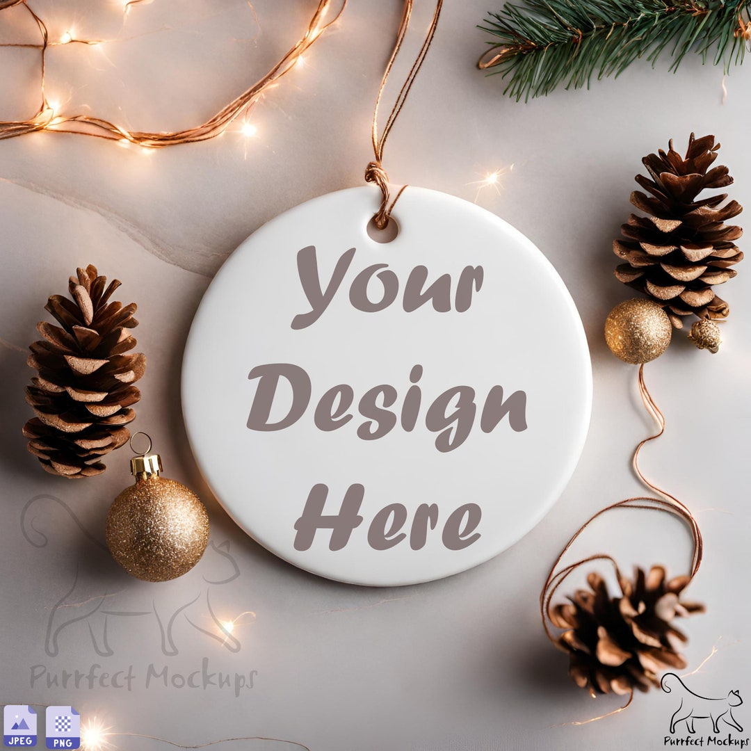 Christmas Mockup Blank White Round Ceramic Christmas Ornament Mockup ...