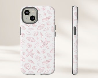 Pink Shell Coral Pattern Print Art iPhone Case, Seashell Print Phone Case, Preppy Coastal Pink ...