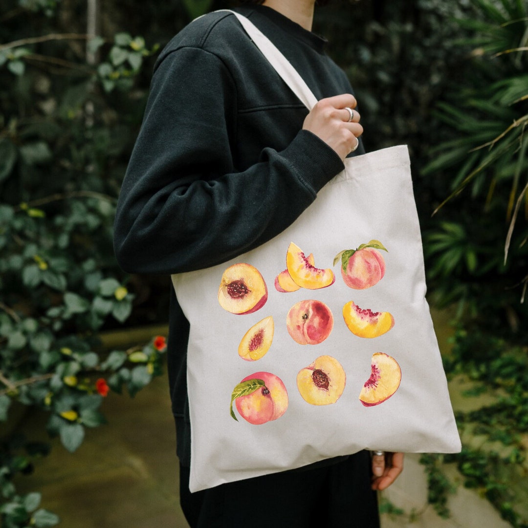 Watercolor Peach Tote Bag, Peach Lover Gift, Cute Peach Tote Bag ...