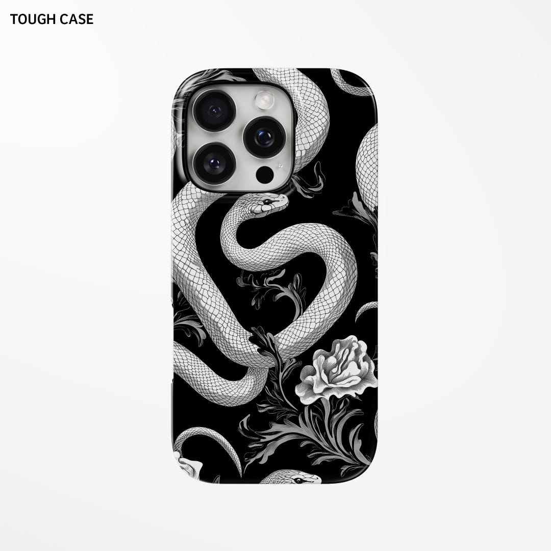 Snake iPhone Case – Gothic Black Phone Cover With White Serpent and ...