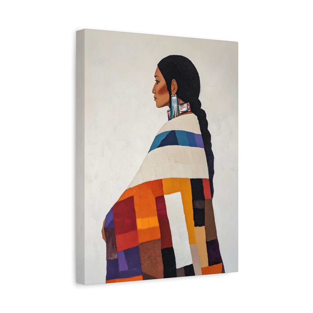 Native American Art Print Woman in Traditional Blanket Elegant Wall ...