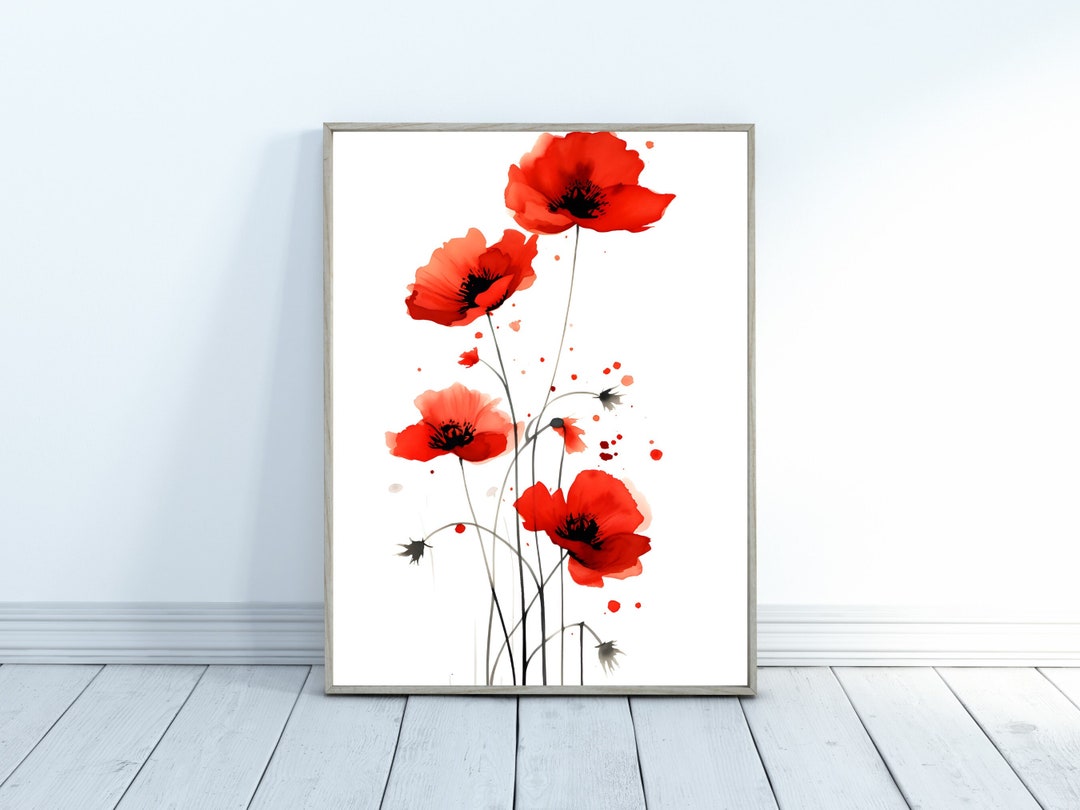 Red Poppies Poster Print Watercolor Zen Art, Contemporary Feng Shui ...