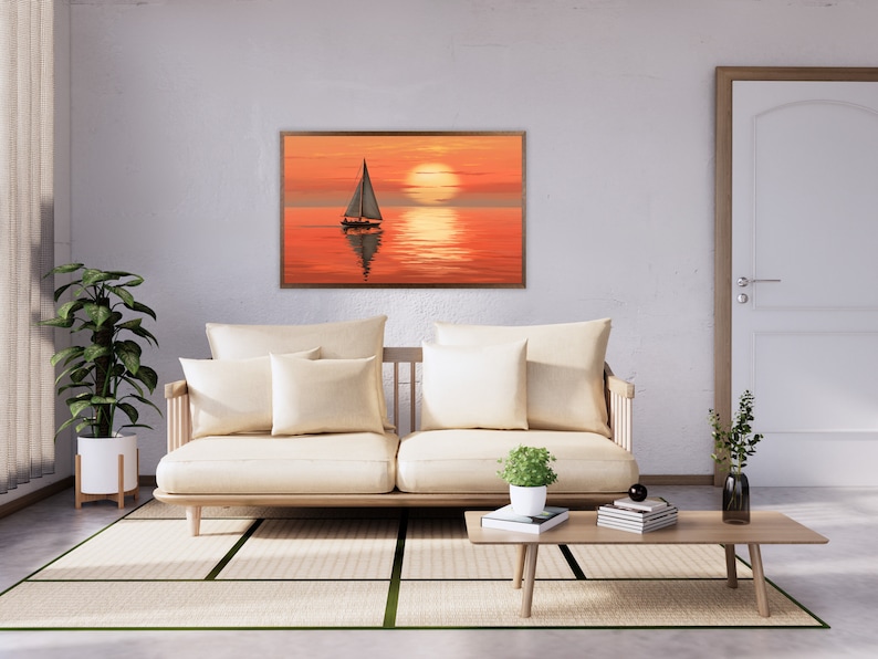 Sunset Sailboat Poster Minimalist Zen Wall Art, Contemporary Seascape ...