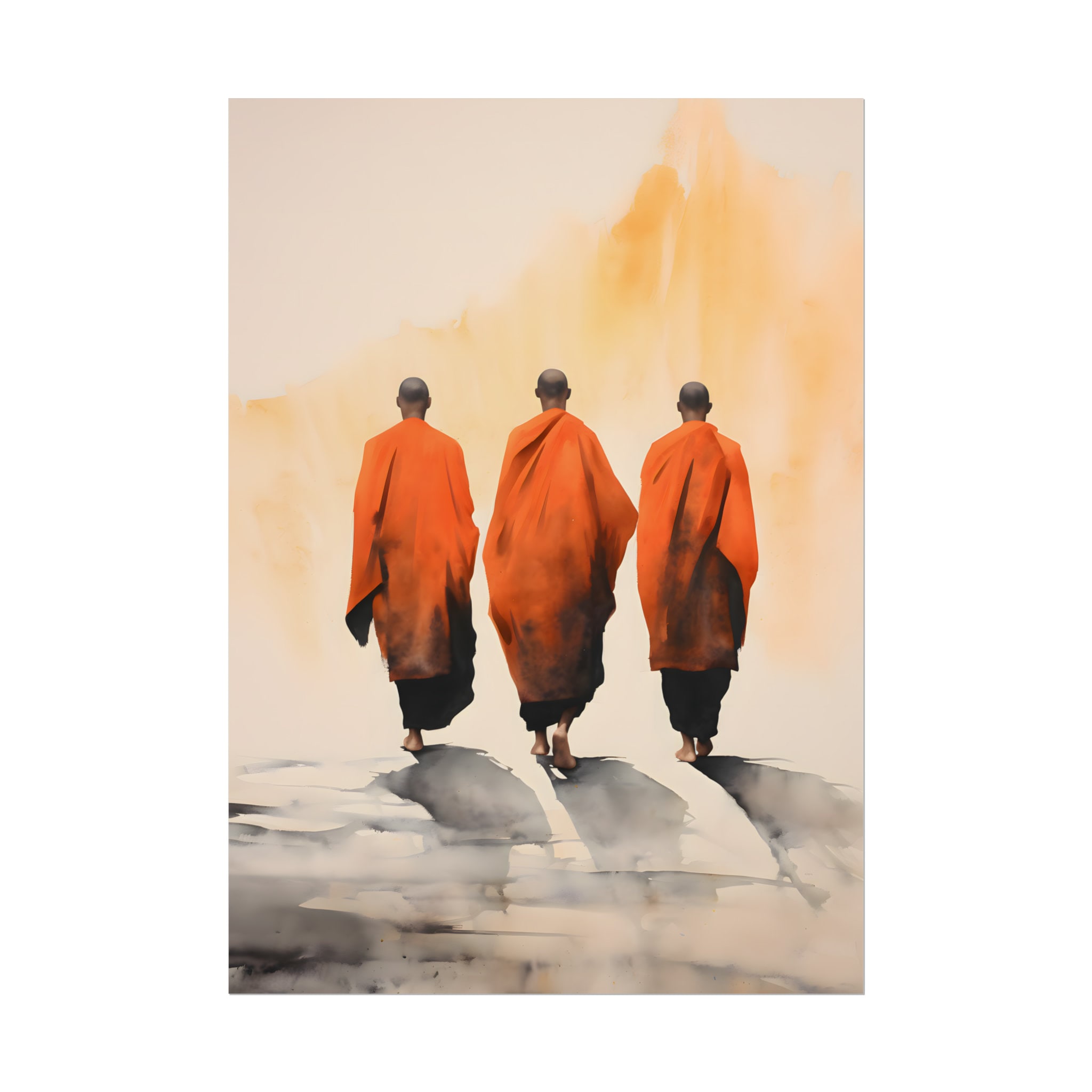 Zen Buddhist Monks Walking Poster Watercolor Print for - Etsy
