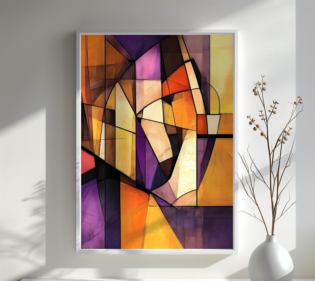 Geometric Cubist Abstract Art Print Warm Colorful Modern Wall Decor ...
