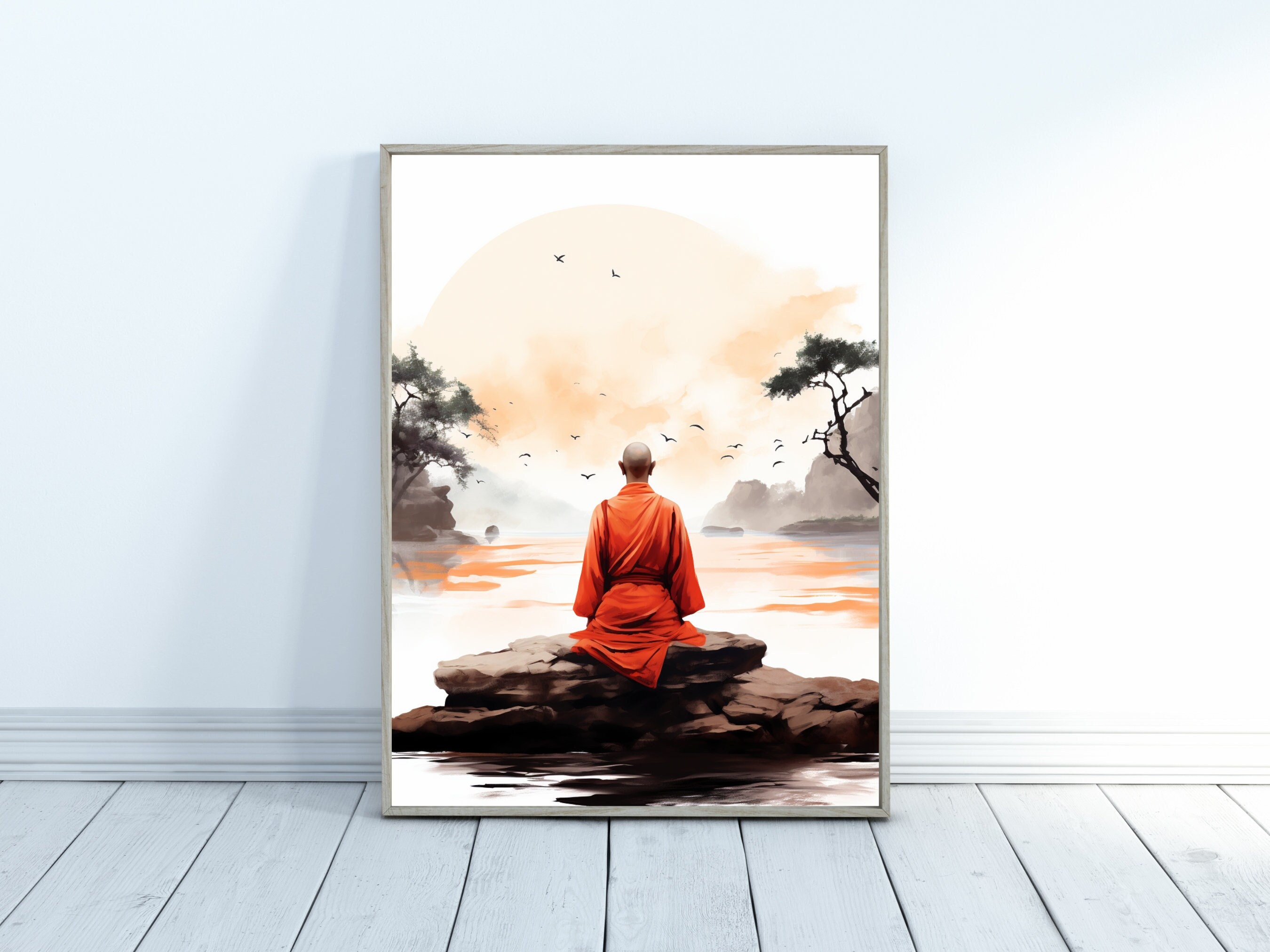 Buddhist Monk Meditating Art