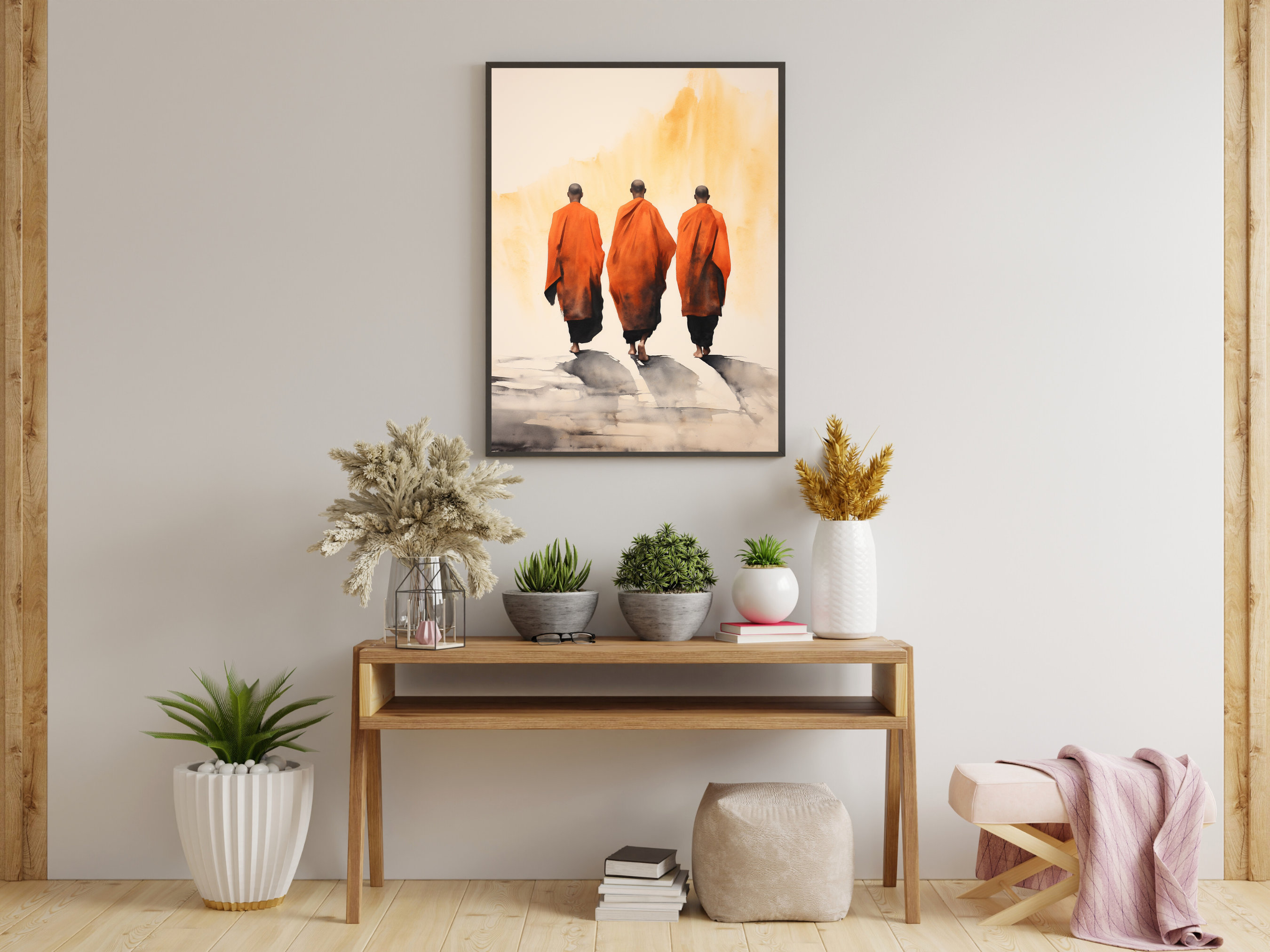 Zen Buddhist Monks Walking Poster Watercolor Print for Contemporary ...