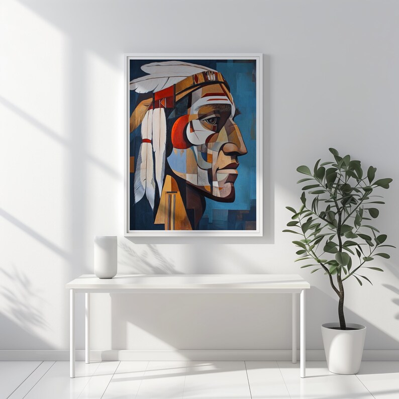 Native American Art Print, Geometric Tribal Portrait - Etsy