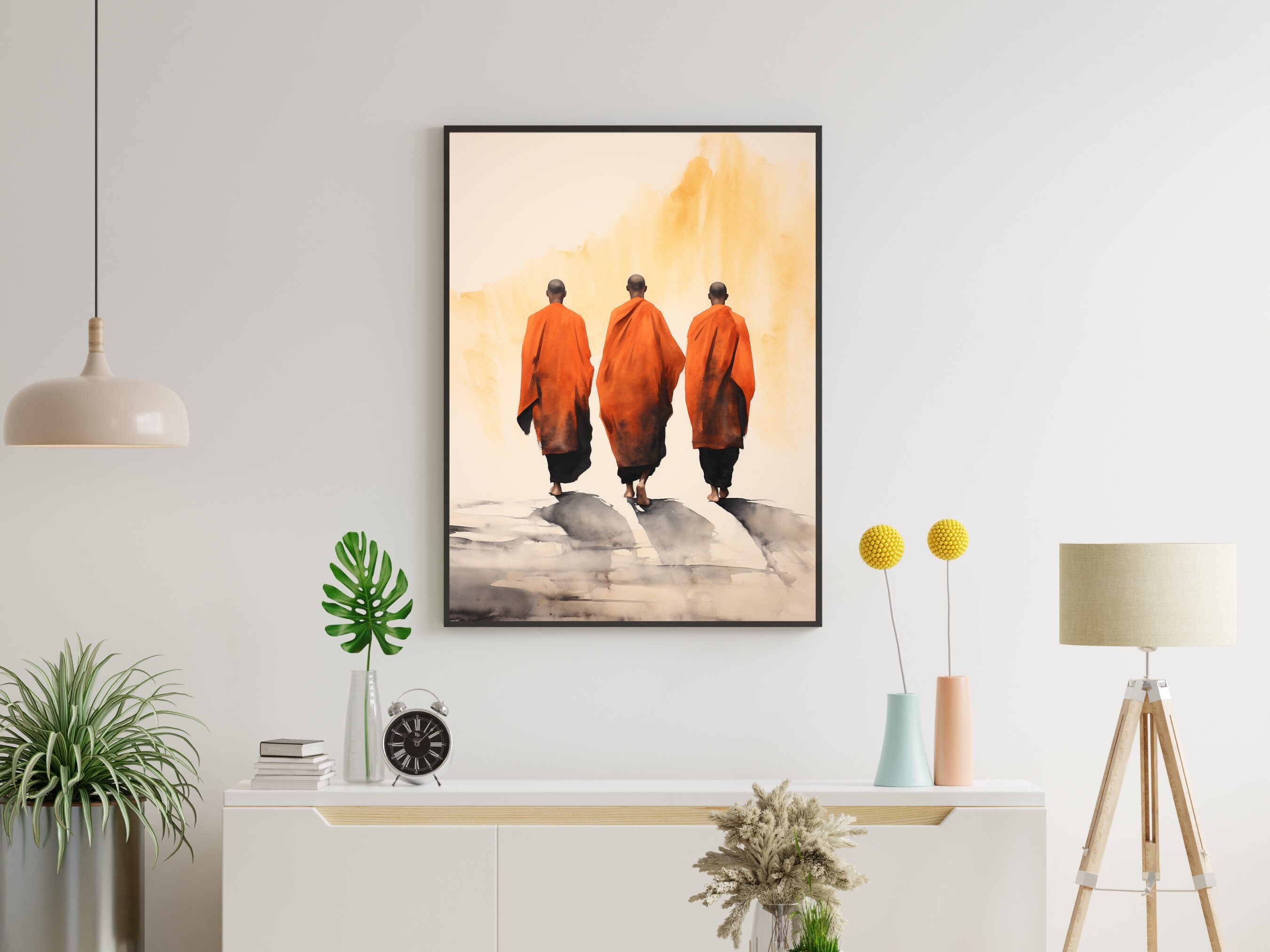 Zen Buddhist Monks Walking Poster Watercolor Print for Contemporary ...