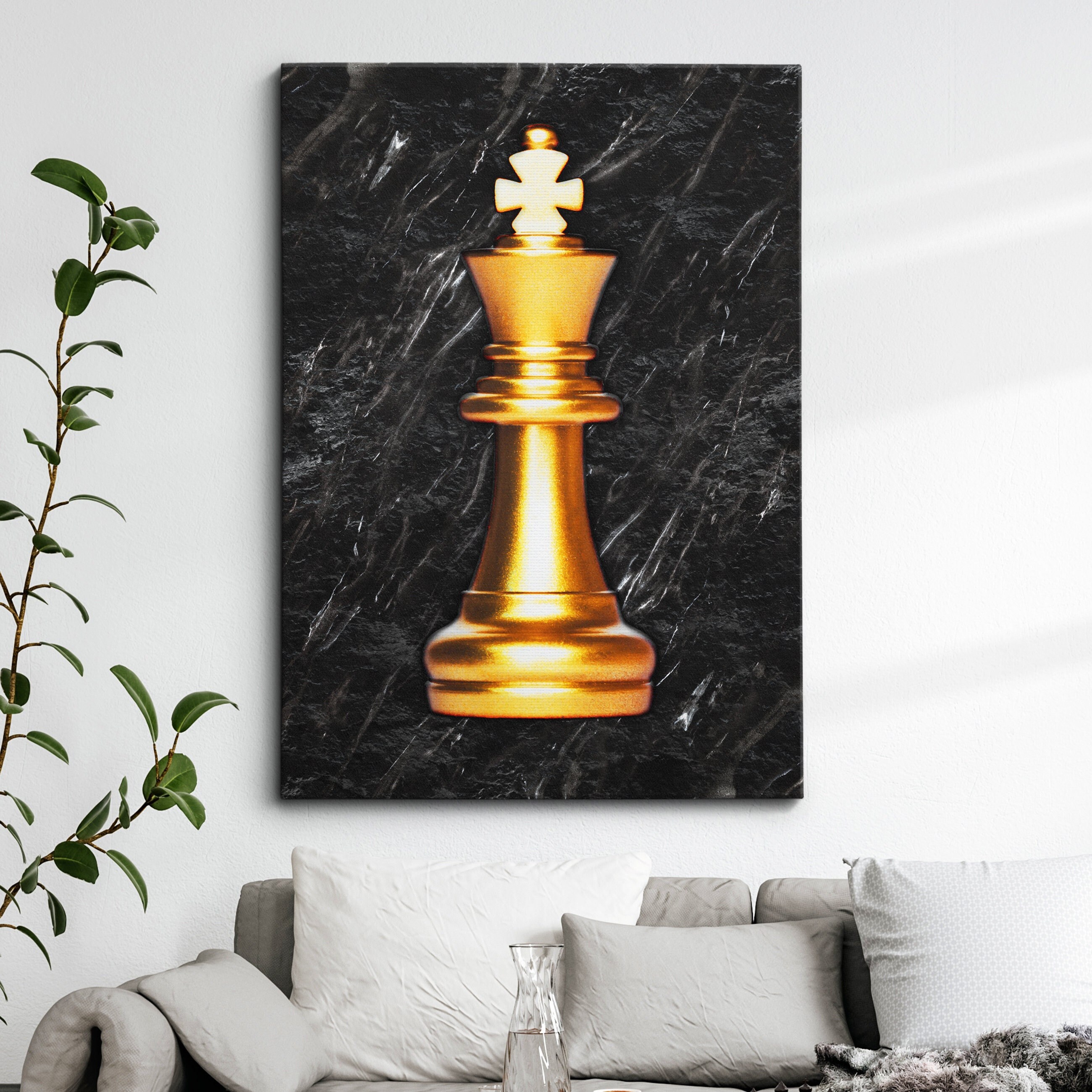 King Chess Piece Gold Board Game Fun Unique Marble Style, Framed Canvas ...