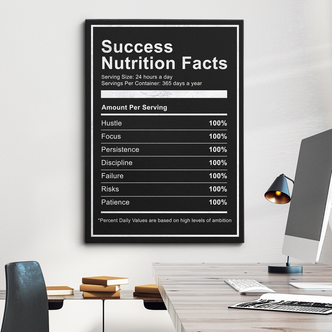 Success Nutrition Facts Quote White Motivational Inspirational, Framed ...