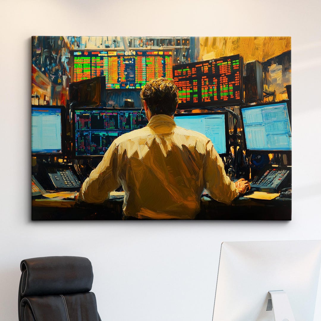 Man Working Trading Stocks Abstract Oil Painting Finance Money ...