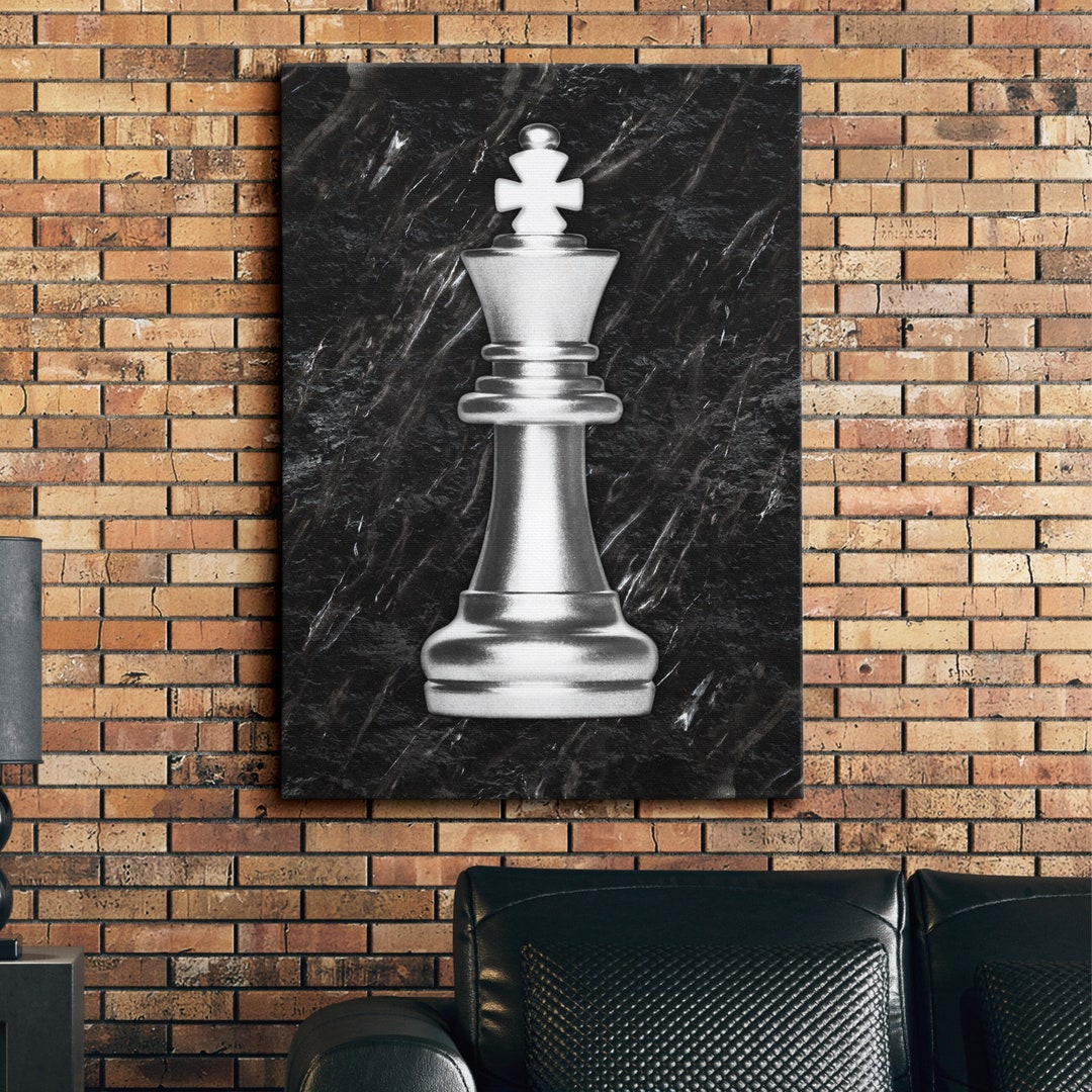 King Chess Piece Silver Board Game Fun Unique Marble Style, Framed ...