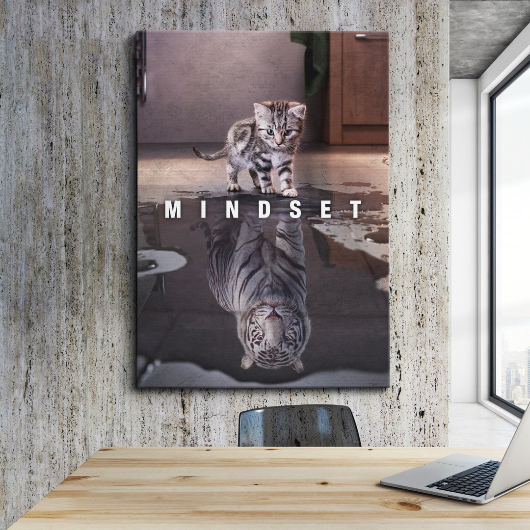 Mindset Cat Puddle Reflection Quote Motivational Inspirational, Framed ...