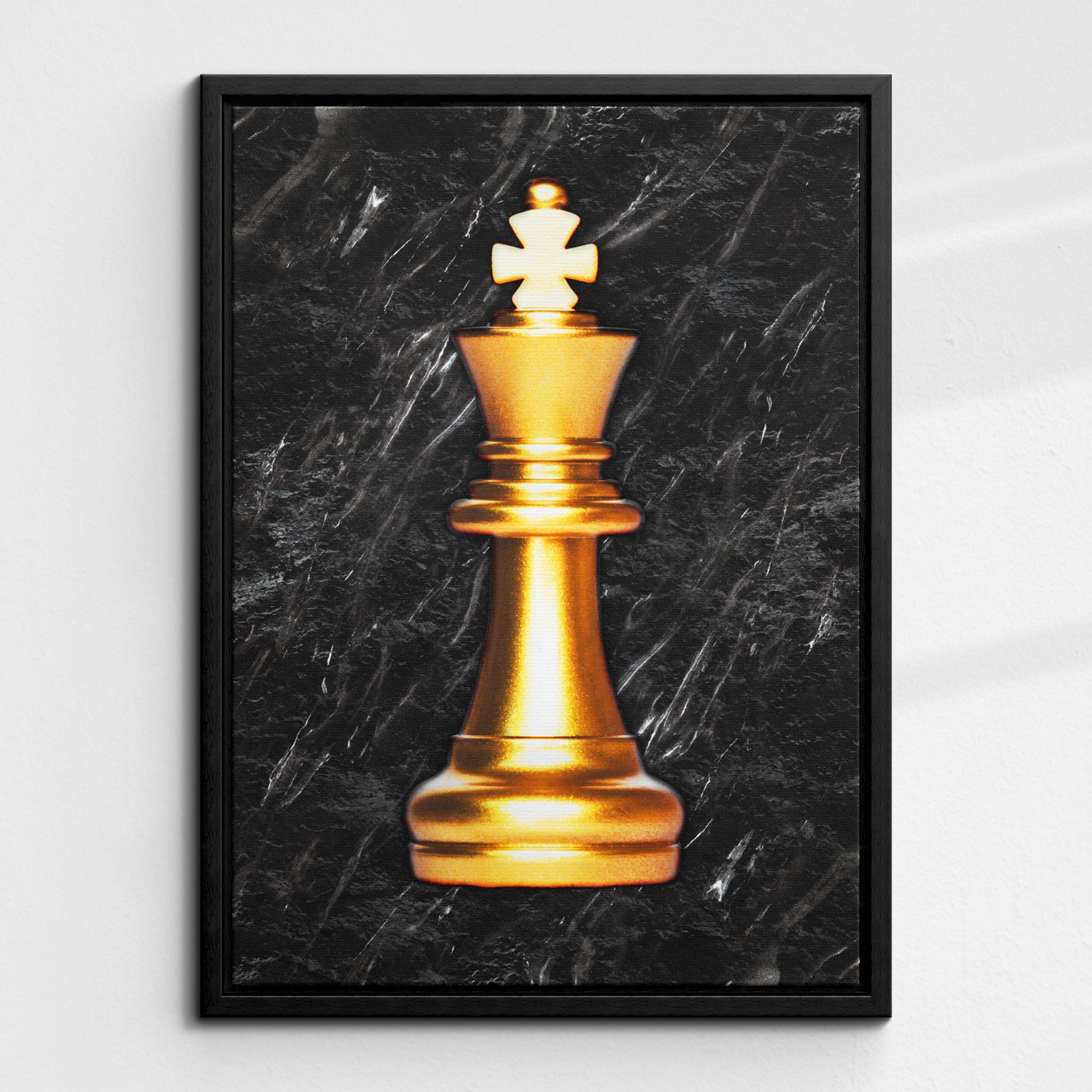 King Chess Piece Gold Board Game Fun Unique Marble Style, Framed Canvas ...