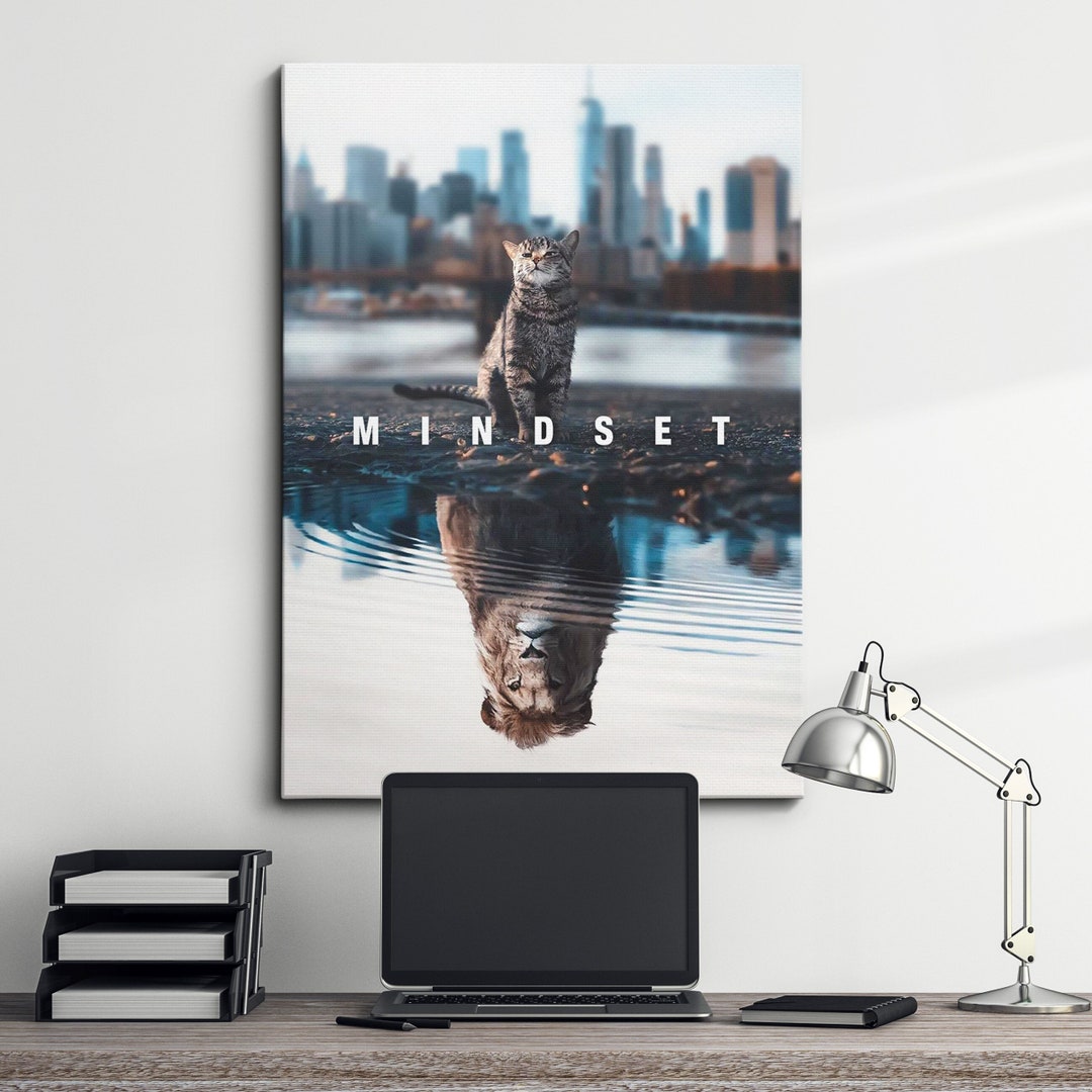 Mindset Cat Lion Reflection New York Motivational Inspirational, Framed ...