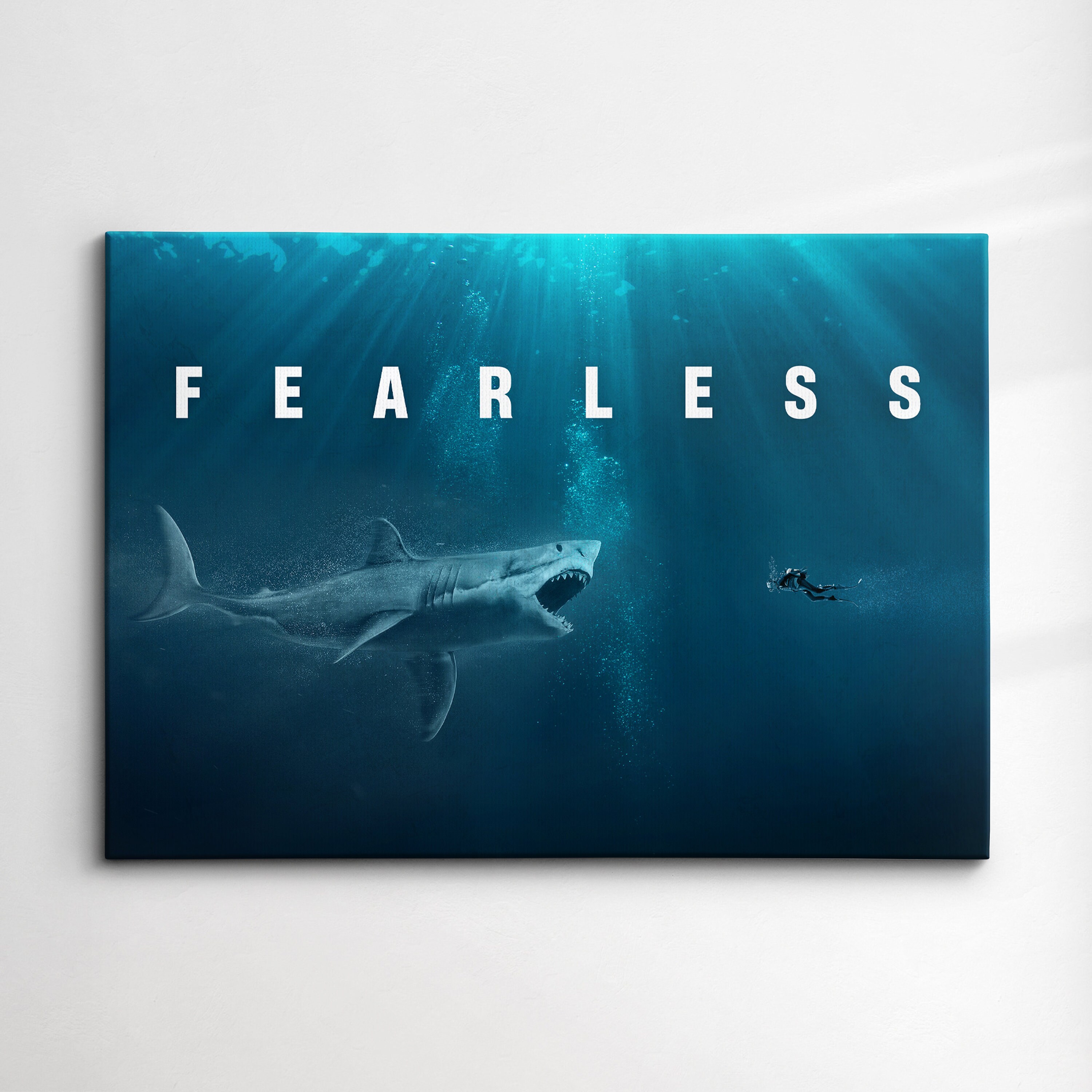 Fearless Scuba Diver Shark Ocean Motivational Inspirational, Framed ...