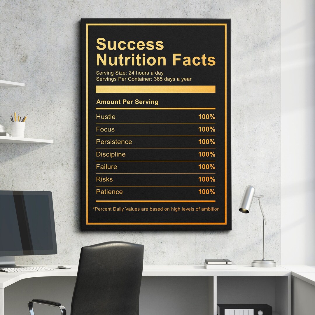 Success Nutrition Facts Quote Gold Motivational Inspirational, Framed ...